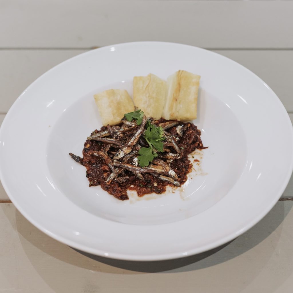 Dried anchovies with charred peppers sauce - Blue Fufu