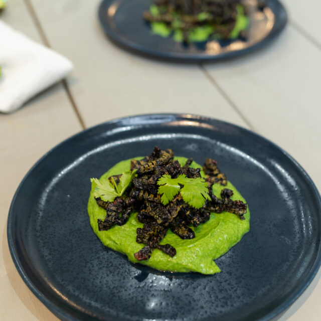 Mbinzo with avocado and spinach sauce - Blue Fufu