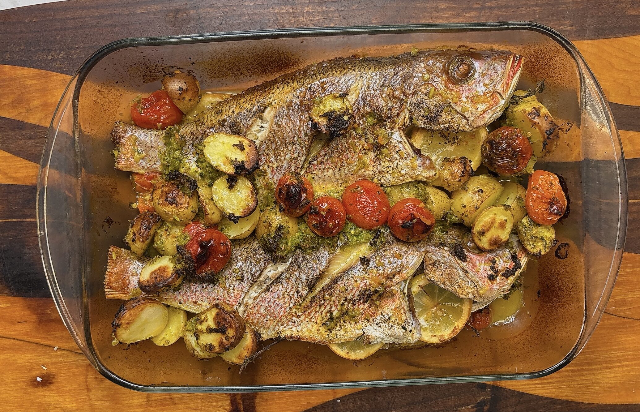 Roasted Red Snapper with Epis Seasoning and Potatoes - Blue Fufu